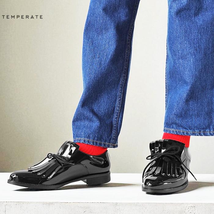 TEMPERATE テンパレイト ローファー レインシューズ 靴 WEIN ヴァイン レディース 春 夏 秋 冬 PVC 防水 レースアップ 黒 ブラック 37 38 39 : J ...