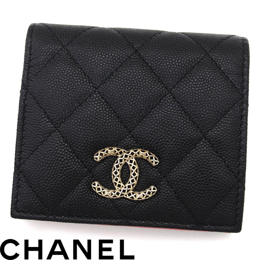 CHANEL シャネル AP3185 B10218 94305 マトラッセ キャビアスキン 小銭入れ付 二つ折り財布 スモール ウォレット ...