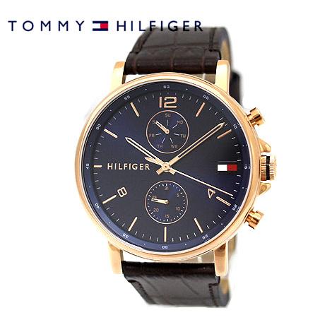 TOMMY HILFIGER トミーヒルフィガー 1710418 メンズ 腕時計 アナログ クォーツ レザーバンド ブラウン ネイビー文字盤 ...
