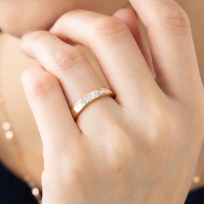 ハーフエタニティリング K18YG プリンセスカット ダイヤモンド 計0.5ctアップ ダイヤ 指輪 レディース K18 VSクラス Hカラーアップ 鑑別書付き 18金イエローゴー ...