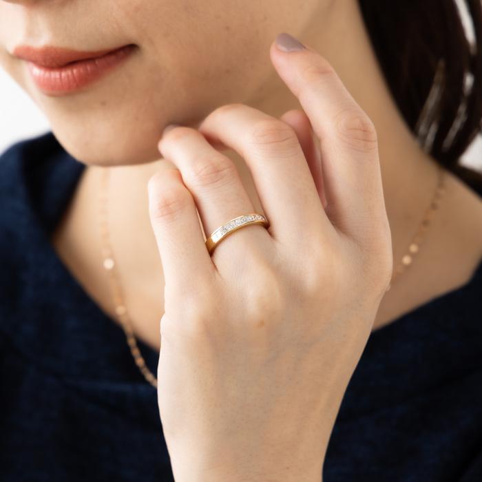 ハーフエタニティリング K18YG プリンセスカット ダイヤモンド 計0.5ctアップ ダイヤ 指輪 レディース K18 VSクラス Hカラーアップ 鑑別書付き 18金イエローゴー ...