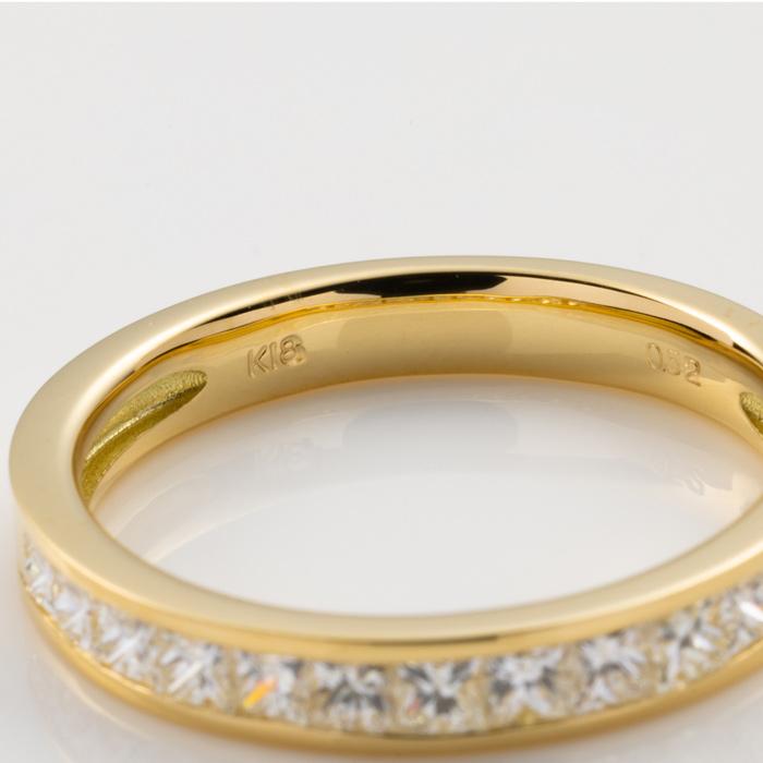 ハーフエタニティリング K18YG プリンセスカット ダイヤモンド 計0.5ctアップ ダイヤ 指輪 レディース K18 VSクラス Hカラーアップ 鑑別書付き 18金イエローゴー ...