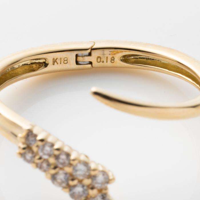 リング K18 YG 開閉式 フリーサイズ ダイヤ 10石 計0.18ct 18金 指輪 中折れ式 イエローゴールド 2wey サイズ調整可能 ダイヤモンドリング プレゼント : J ...