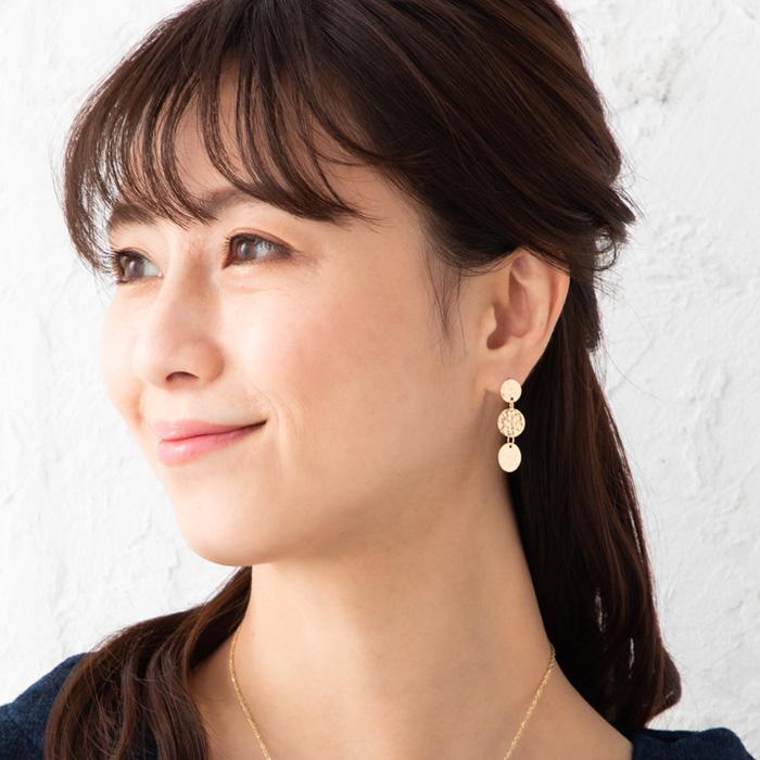 槌目模様 揺れる 3連 ラウンド プレートピアス K18YG K18 イエローゴールド 18金 約1.2g 左右合計(シリコンキャッチ含む) : 5103pial : J-STUDIO ...