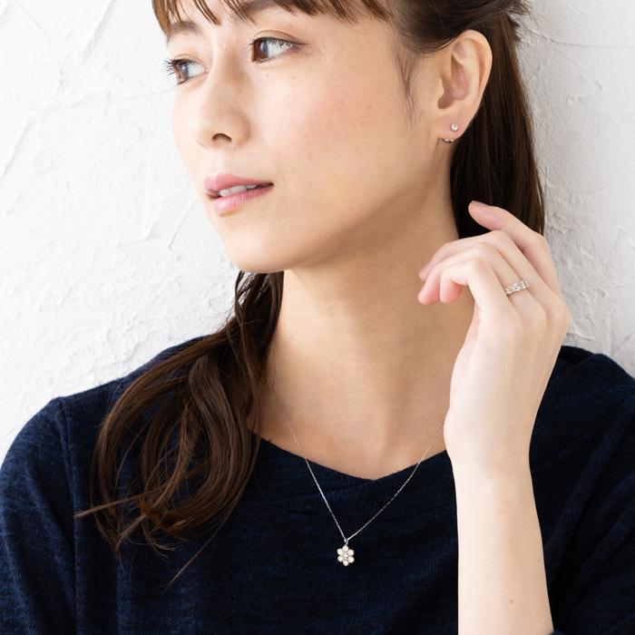 【約45cm】PT 約1.0ct ダイヤモンド ネックレス ビックフラワーモチーフ ダイヤ あずきチェーン フリースライドアジャスター付き 高級素材 約2.0g プレゼント :8097ne ...