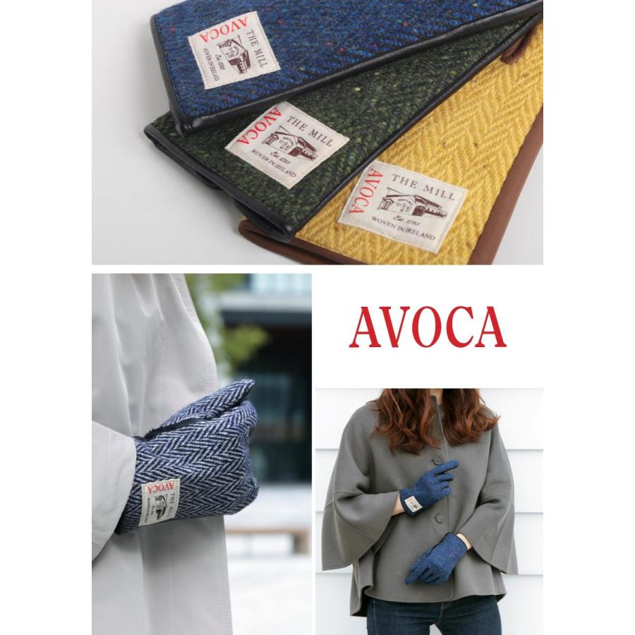 AVOCA ツイード 手袋 グローブ レディース ヘリンボーン ラム革 スマホ対応 ボア[ネコポスで送料無料][名入れ 可能 ...