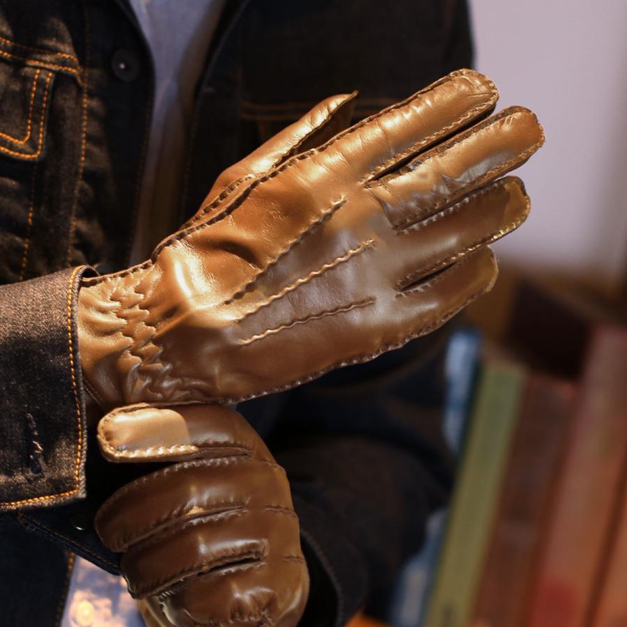 手袋 メンズ 革 防寒 イタリア製 カシミヤ100％ ライナー ハンドステッチ デザイン (No.05000049) [ネコポスで送料無料 ...