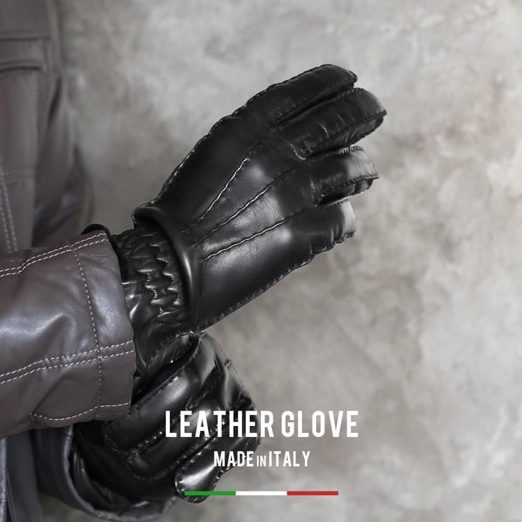 手袋 メンズ 革 防寒 イタリア製 カシミヤ100％ ライナー ハンドステッチ デザイン (No.05000049) [ネコポスで送料無料 ...