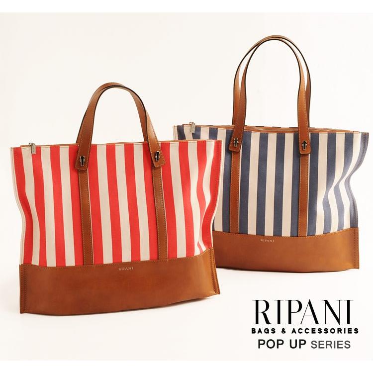 RIPANI トートバッグ 牛革 ＆ ストライプ キャンバス イタリア製 2WAY