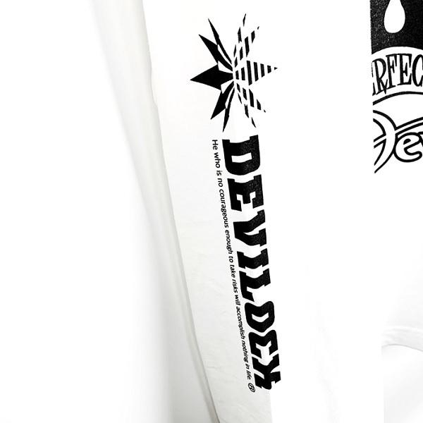 DEVILOCK デビロック「BOTH LOGO FIRE TATTOO LST」ロンT 長袖Tシャツ 黒白 ブラック ホワイト デビル 悪魔 炎 両袖プリント ロゴ スカル ドクロ 衣装 ...