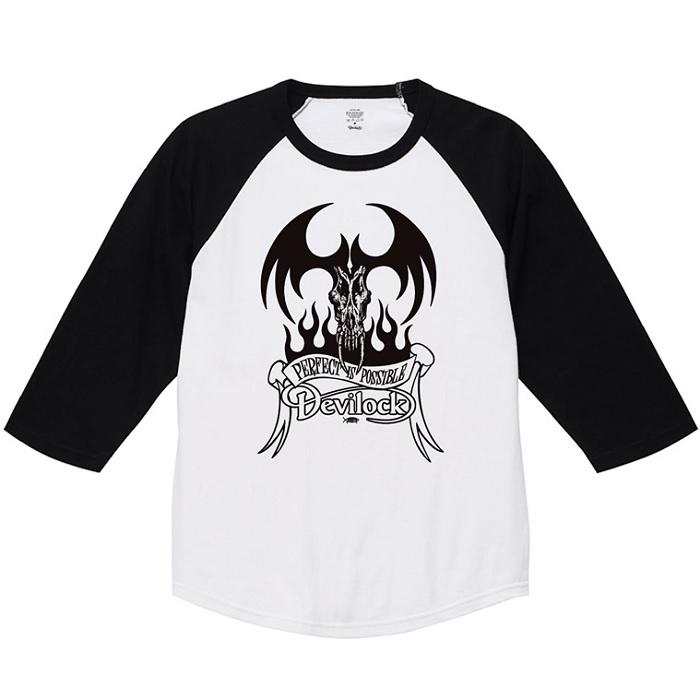 DEVILOCK デビロック「FIRE TATTOO RAGLAN TEE」ラグランTシャツ 七分袖 五分袖 黒 白 ブラック ホワイト デビル 悪魔 炎 メンズレディース Rogia ...