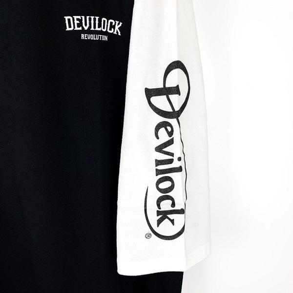 DEVILOCK デビロック「REVOLUTION WITH DAIMLER RAGLAN TEE」ラグランTシャツ 七分袖 黒白 ブラックホワイト スカル ドクロ メンズレディース ...