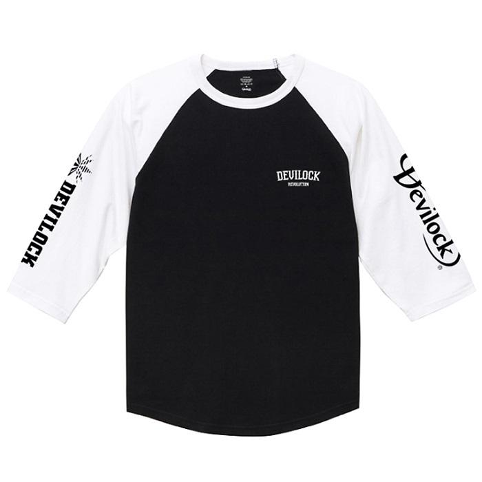DEVILOCK デビロック「REVOLUTION WITH DAIMLER RAGLAN TEE」ラグランTシャツ 七分袖 黒白 ブラックホワイト スカル ドクロ メンズレディース ...