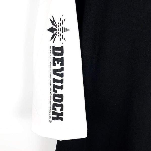 DEVILOCK デビロック「REVOLUTION WITH DAIMLER RAGLAN TEE」ラグランTシャツ 七分袖 黒白 ブラックホワイト スカル ドクロ メンズレディース ...