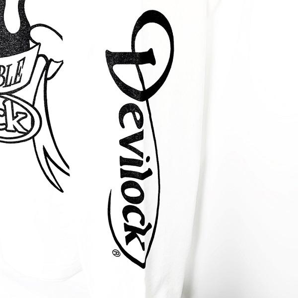 DEVILOCK デビロック「FIRE TATTOO & DAIMLER LST」オーバーサイズビッグロンT 長袖Tシャツ 黒白 ブラックホワイト 悪魔デビル スカルドクロ 袖プリント ...