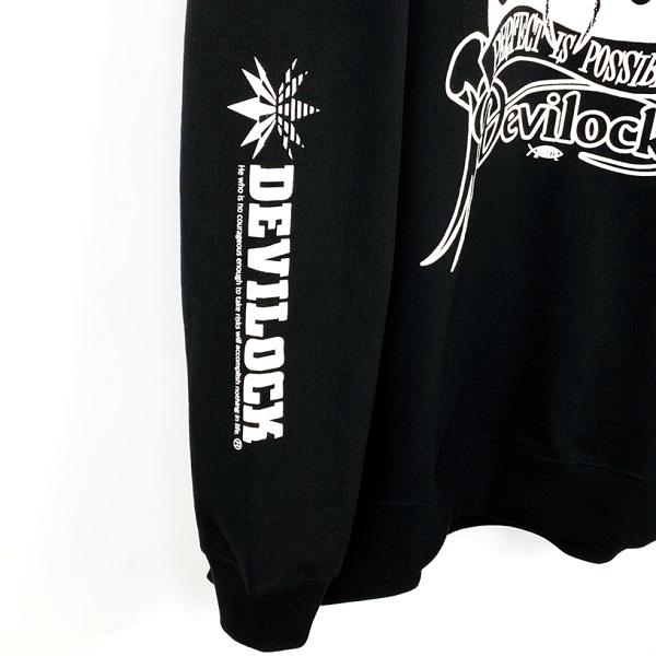 DEVILOCK デビロック「FIRE TATTOO with VECTOR & DAIMLER SWEAT」オーバーサイズスウェット ビッグトレーナー 両袖プリント 黒 ブラック 悪魔 ...