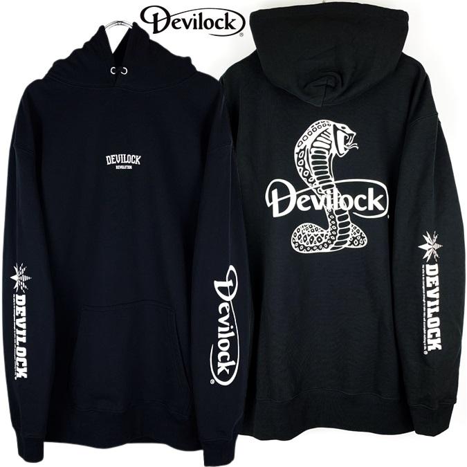DEVILOCK デビロック「BOTH LOGO COBRA HOODIE」プルオーバーパーカー オーバーサイズ 裏パイルスウェット 両袖バックプリント 黒ブラック 蛇ヘビ コブラ ...