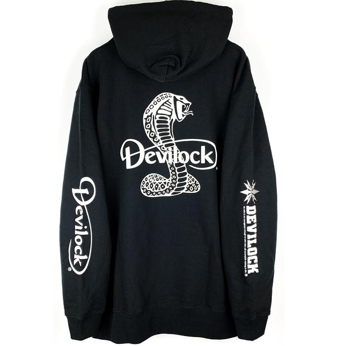 DEVILOCK デビロック「BOTH LOGO COBRA HOODIE」プルオーバーパーカー オーバーサイズ 裏パイルスウェット 両袖バックプリント 黒ブラック 蛇ヘビ コブラ ...