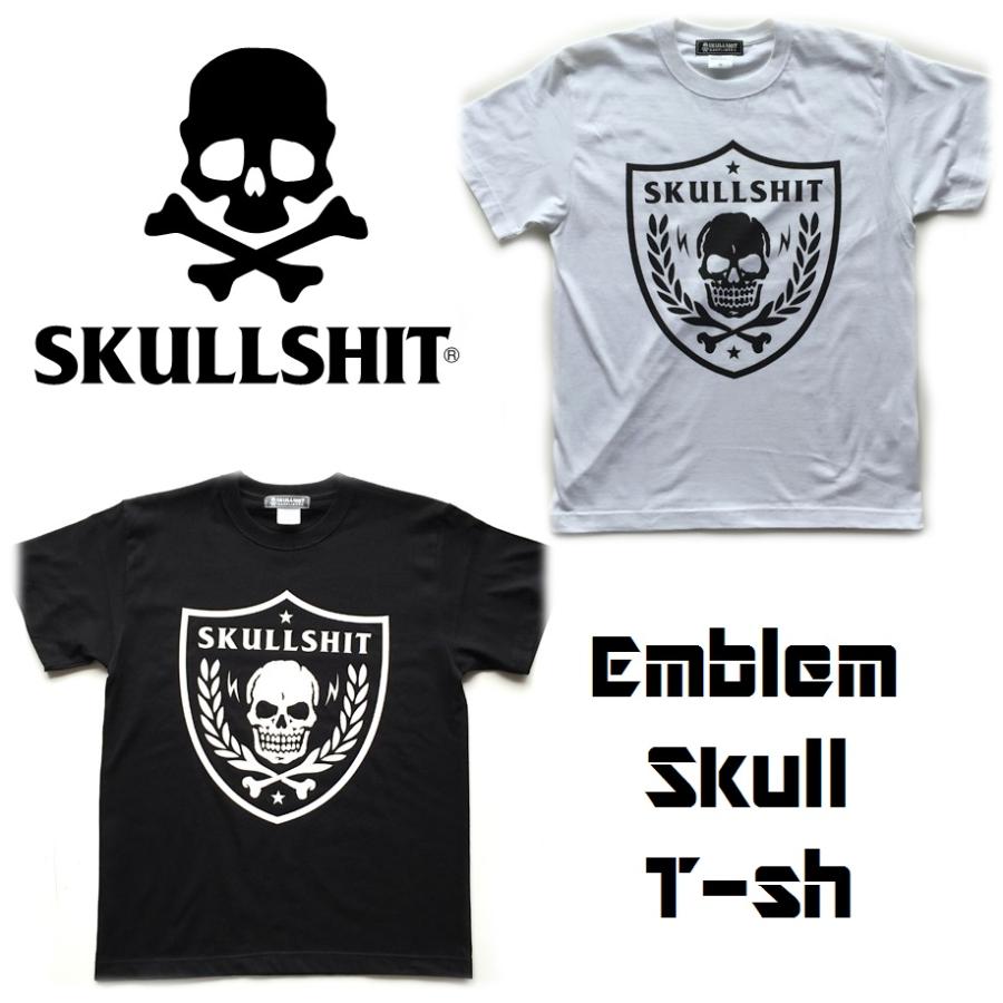 SKULL SHIT (30%OFF) SKULLSHIT スカルシット「Emblem Skull T-sh」半袖Tシャツ 黒 白 ブラック ホワイト ロゴ クルーネック ドクロ バンド 骸骨 ...