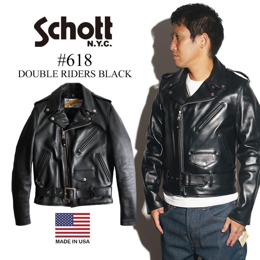 ショット SCHOTT 618 ダブルライダース ブラック ｜ ライダースジャケット メンズ アメリカ製 MADE IN USA DOUBLE RIDERS BLACK レザージャケット ...