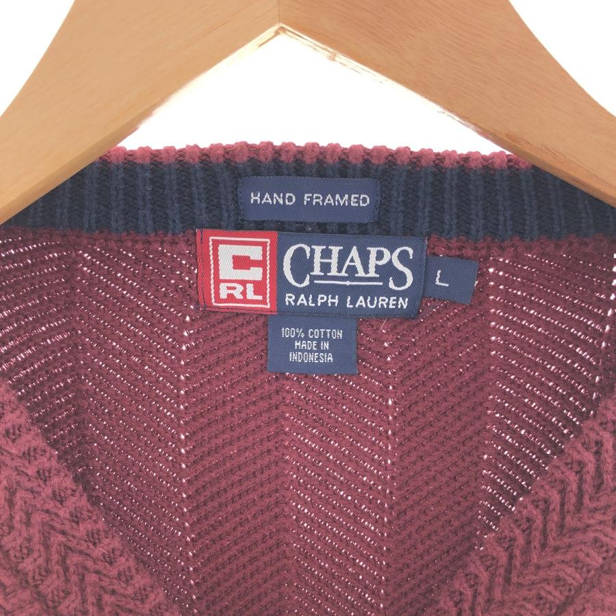 古着 ラルフローレン Ralph Lauren CHAPS チャップス HAND FRAMED ヘリンボーン コットンニットセーター メンズL ...