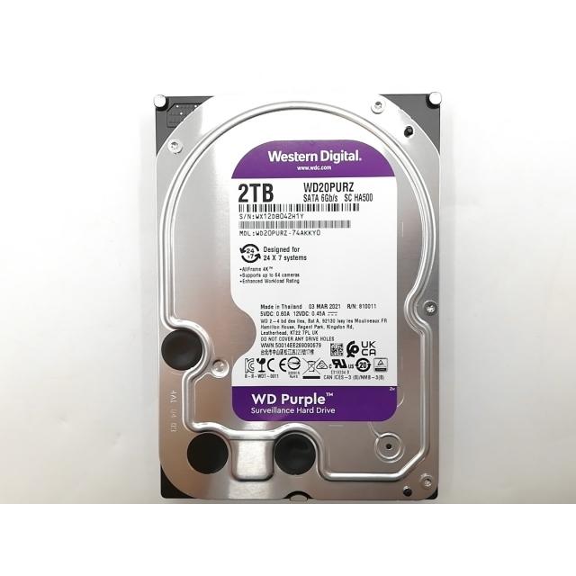 【中古】W.D. WD20PURZ WD Purple 2TB/IntelliPower/64MB/6Gbps【ECセンター】保証期間1週間 ...