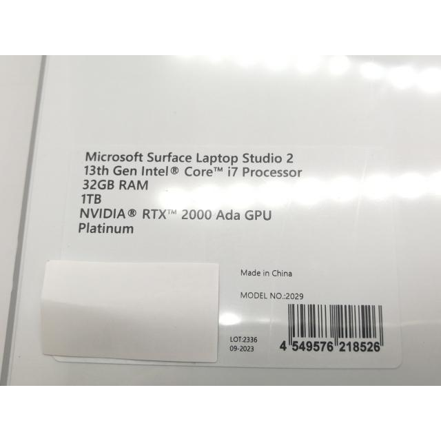【未使用】Microsoft Surface Laptop Studio2 (i7 32G 1T RTX2000 Ada) Z1S-00018 プラチナ【秋葉2号】保証期間3ヶ月 ...