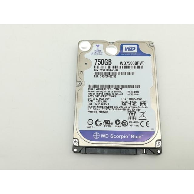 【中古】W.D. Blue WD7500BPVT 750GB/5400rpm/3GbpsSATA/9.5mm/8M【福岡筑紫】保証期間1週間 ...