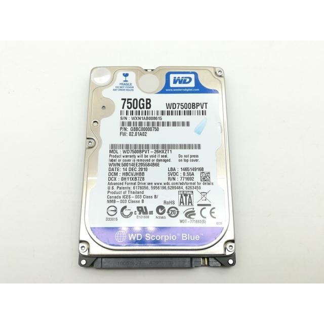 【中古】W.D. Blue WD7500BPVT 750GB/5400rpm/3GbpsSATA/9.5mm/8M【福岡筑紫】保証期間1週間 ...