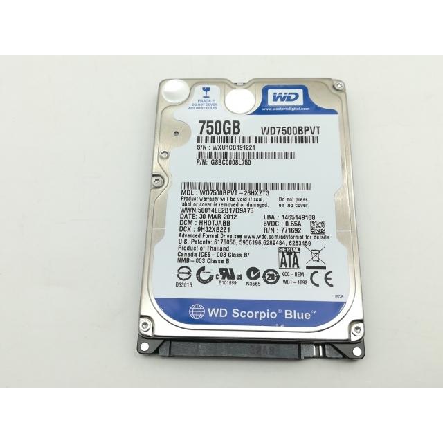 【中古】W.D. Blue WD7500BPVT 750GB/5400rpm/3GbpsSATA/9.5mm/8M【福岡筑紫】保証期間1週間 ...