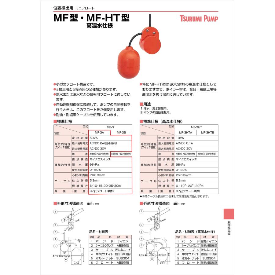 〈ツルミ〉MF-3A 20m ミニフロート 20m MF型 位置検出用 a接点 制御機器 ツルミポンプ MF-3A 20m 代引不可 : tu-mf-3a-20m : プロ工具のJapan ...