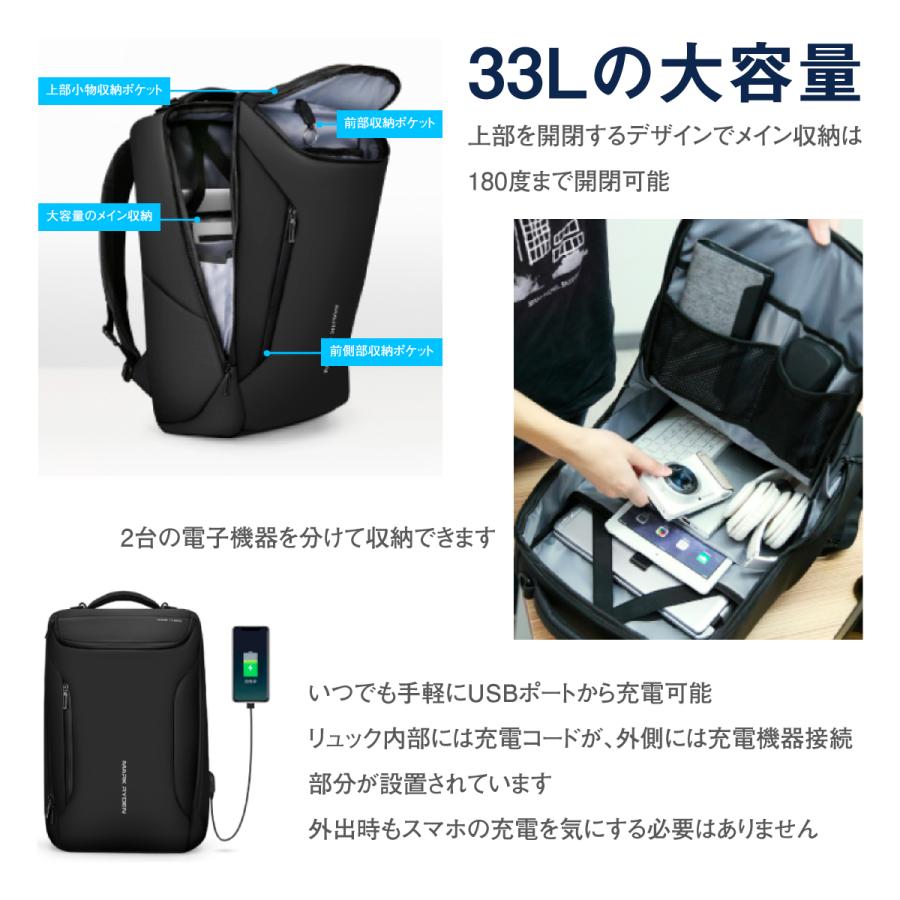 リュック バッグ ブラック 防水 撥水 高機能性バッグ USB充電可能 メンズ レディース 多機能 多収納 軽 送料無料 UB-022 ギフト ...