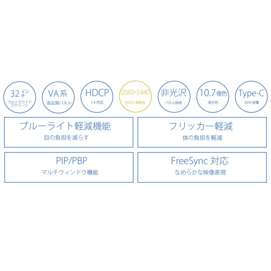 JAPANNEXT VAパネル搭載32インチ液晶モニター WQHD解像度 USB-C給電対応 JN-V320WQHD-C65W HDMI DP ...