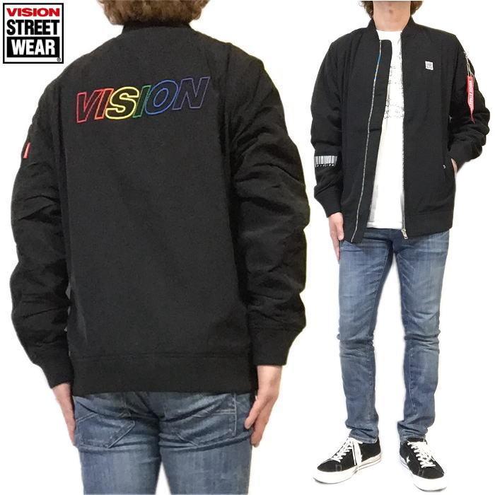 VISION STREET WEAR ビジョンストリートウェア レインボー刺繍 MA-1 バック刺繍 ミリタリー ジャケット ライトアウター ビッグシルエット ユニセックス : vision ...