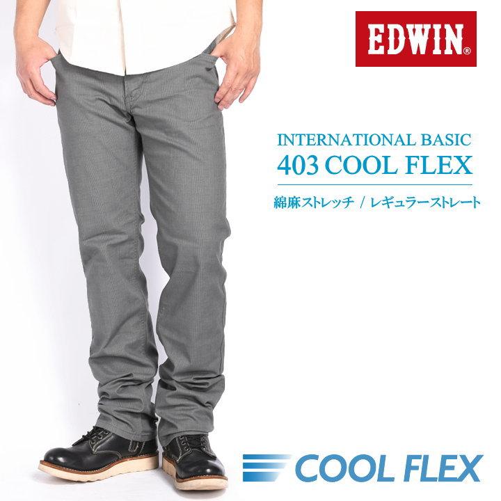 エドウィン EDWIN 【涼】403 COOL FLEX クールフレックス 綿麻ストレッチ レギュラーストレート パンツ グレンチェックグレー E403CA-459 : e403ca-459 ...
