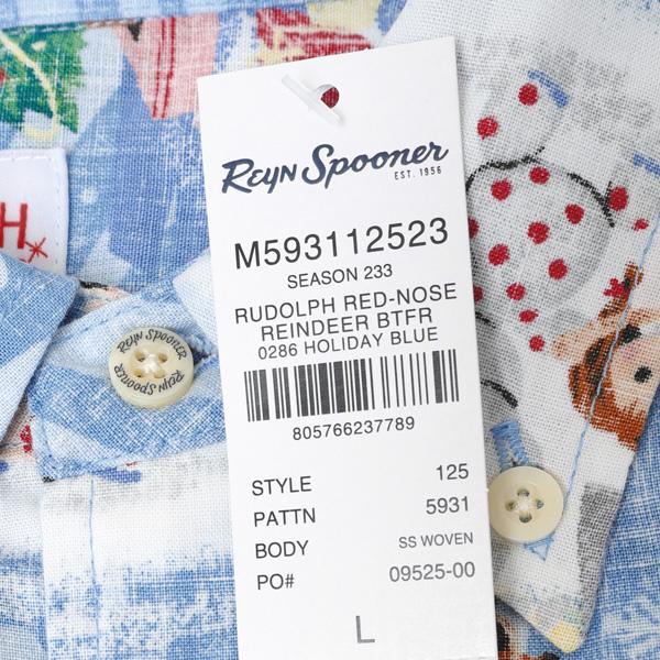 reyn spooner reynspooner レインスプーナー クリスマスモチーフ 真っ赤なお鼻のトナイカイさん 125-5931 ボタンフロント 0286）ホリデイブルー アロハ シャツ ...