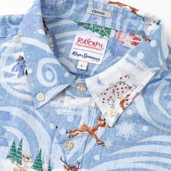 reyn spooner reynspooner レインスプーナー クリスマスモチーフ 真っ赤なお鼻のトナイカイさん 125-5931 ボタンフロント 0286）ホリデイブルー アロハ シャツ ...