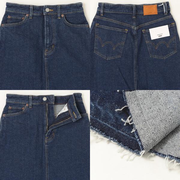 EDWIN レディース EL990 essentials ロング デニム ナロースカート 裾カットオフ ストレッチ 01)Black 92)中濃ブルー : JEANS ネシ - 通販 ...
