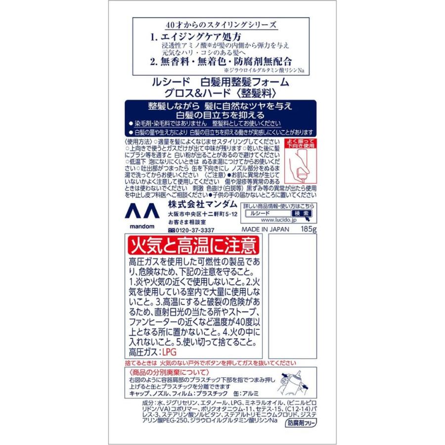 mandom 【お取り寄せ】マンダム ルシード 白髪用整髪フォーム グロス&ハード 185g : JetPrice - 通販 - Yahoo!ショッピング