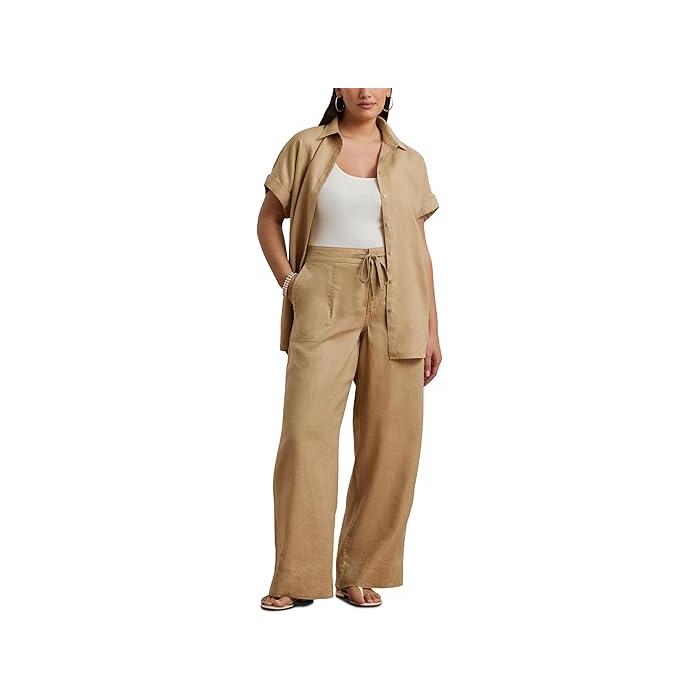 (取寄) ローレン ラルフローレン レディース プラス サイズ リネン ワイド-レッグ パンツ Lauren Ralph Lauren women Plus Size Linen Wide-Leg Pants Polo Black LAUREN RALPH (取寄) ローレン ラルフローレン レディース プラス