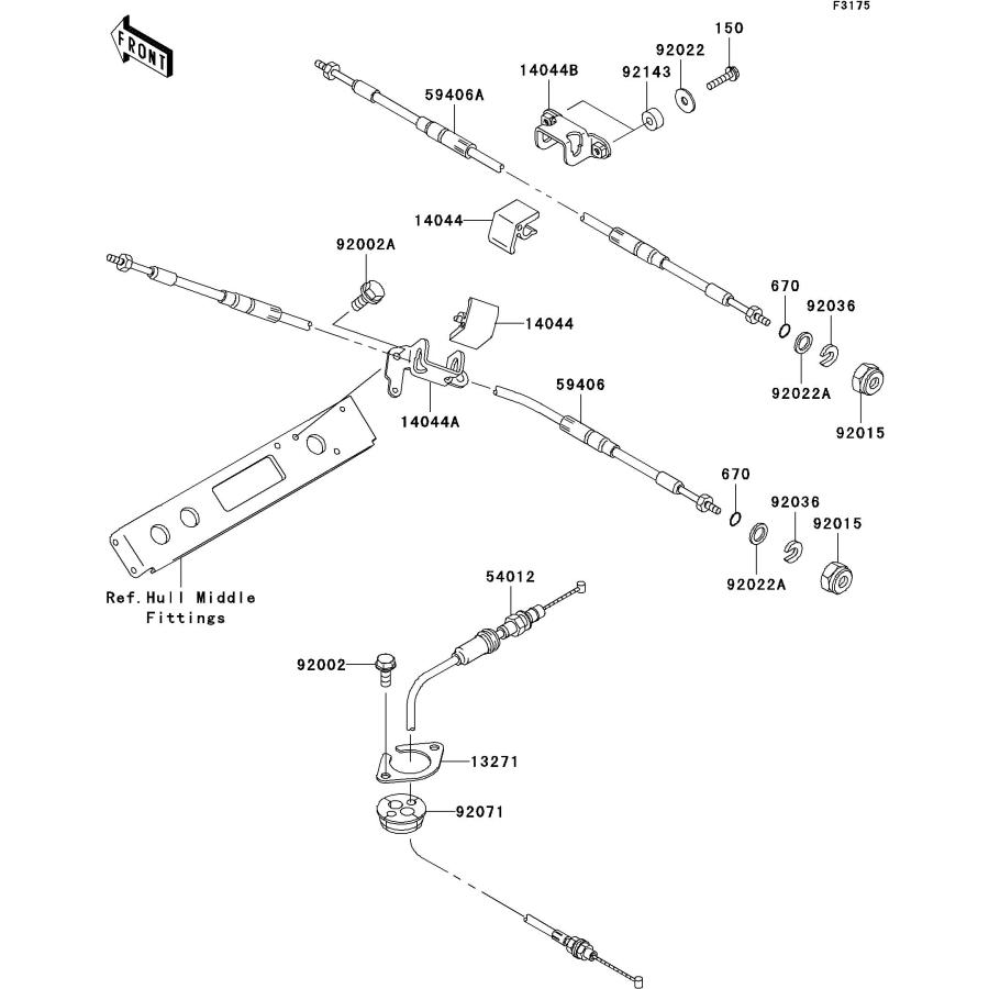 Kawasaki STX-15F'04 OEM section (Cables) parts Used [K4954-01] : JETSTAR ヤフー店 - 通販 - Yahoo!ショッピング