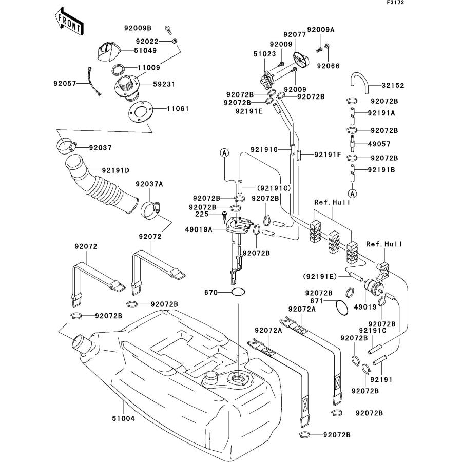 Kawasaki 900STX'04 OEM section (JT900-E1_Fuel-Tank) parts Used [K8610 ...