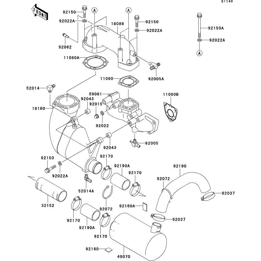Kawasaki 900STX'04 OEM section (JT900-E1_Mufflers) parts Used [K8610-40 ...