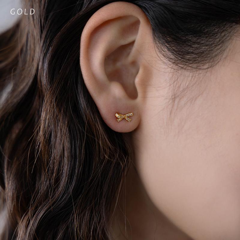 ピアス レディース シルバー925 925 SILVER K18コーティング キュービックジルコニア ゴールド リボン ミニ 金属アレルギー 小ぶり :s-mkp-11688:Jewel ...