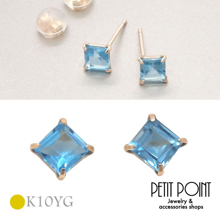 K10YG 4mmスクエアブルートパーズスタッドピアス ひし形 四角 イエローゴールド 10金 【PE-9990】スタッドピアス（1個＝1ペア） :PE-9990-01:ジュエリー プチポワン ...