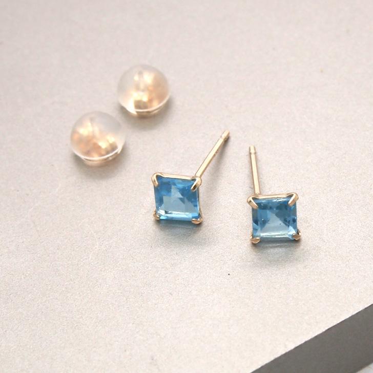 K10YG 4mmスクエアブルートパーズスタッドピアス ひし形 四角 イエローゴールド 10金 【PE-9990】スタッドピアス（1個＝1ペア） :PE-9990-01:ジュエリー プチポワン ...