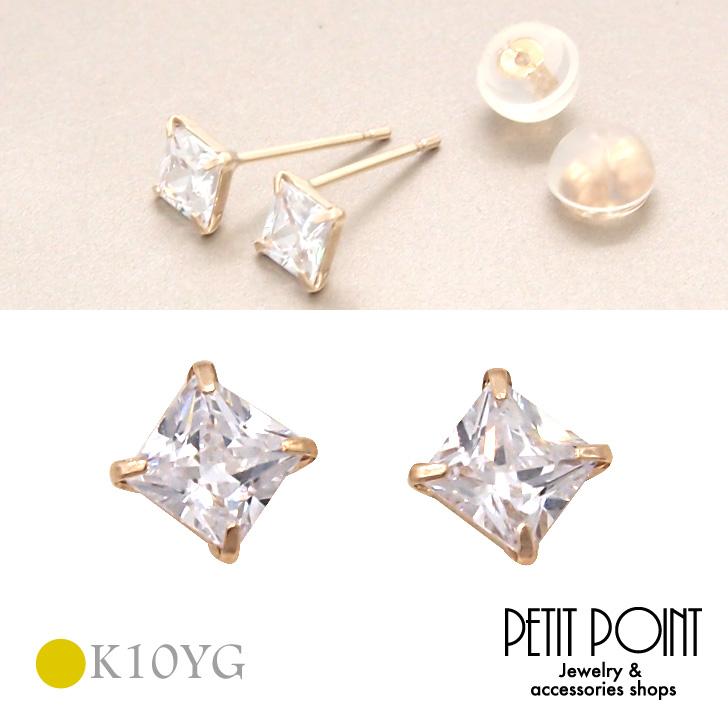 K10YG 4mmスクエアキュービックジルコニアスタッドピアス ひし形 四角 イエローゴールド 10金 【PE-9990】スタッドピアス（1個＝1ペア） : ジュエリー プチポワン - 通販 ...