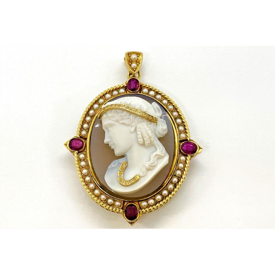 Stone Cameo K18ストーンカメオ ダイヤモンド ルビー パールペントップ兼ブローチ NO.128165 : 128165-j : JEX宝石ギャラリー Yahoo!店 - 通販 ...