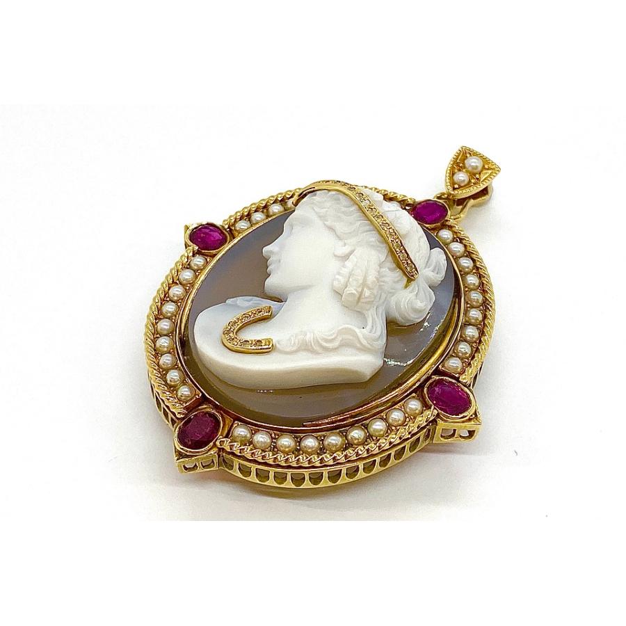 Stone Cameo K18ストーンカメオ ダイヤモンド ルビー パールペントップ兼ブローチ NO.128165 : 128165-j : JEX宝石ギャラリー Yahoo!店 - 通販 ...