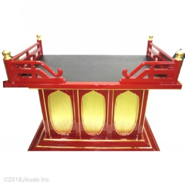 【寺院仏具】朱塗り 幅150センチの三間須弥壇 高欄付き 安心の国産品 自社工場にて製作 木製高級寺院仏具通販(受注生産品)(商品番号 ...
